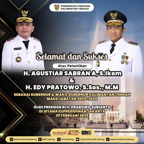 KEPALA DINAS ESDM PROV. KALTENG MENGUCAPKAN SELAMAT DAN SUKSES, ATAS PELANTIKAN H. AGUSTIAR ...